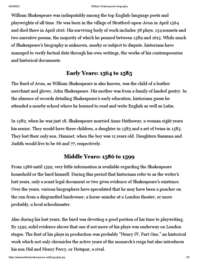 William Shakespeare: Life and Works | PDF | William Shakespeare | Poetry