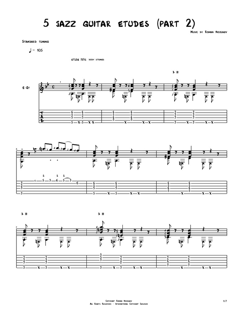 5 Jazz Guitar Etudes (Part 2) : Standard Tuning | PDF | Guitar Family ...