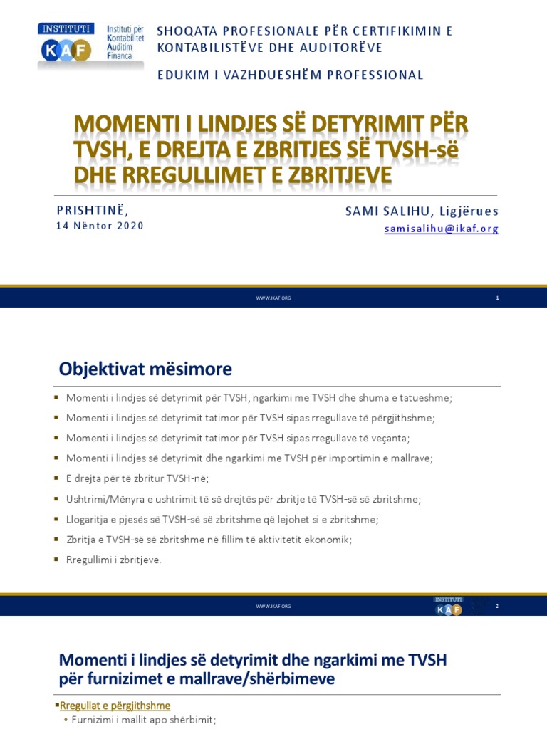 Momenti I Lindjes Se TVSH Dhe Zbritja e TVSH-14.11.2020 | PDF