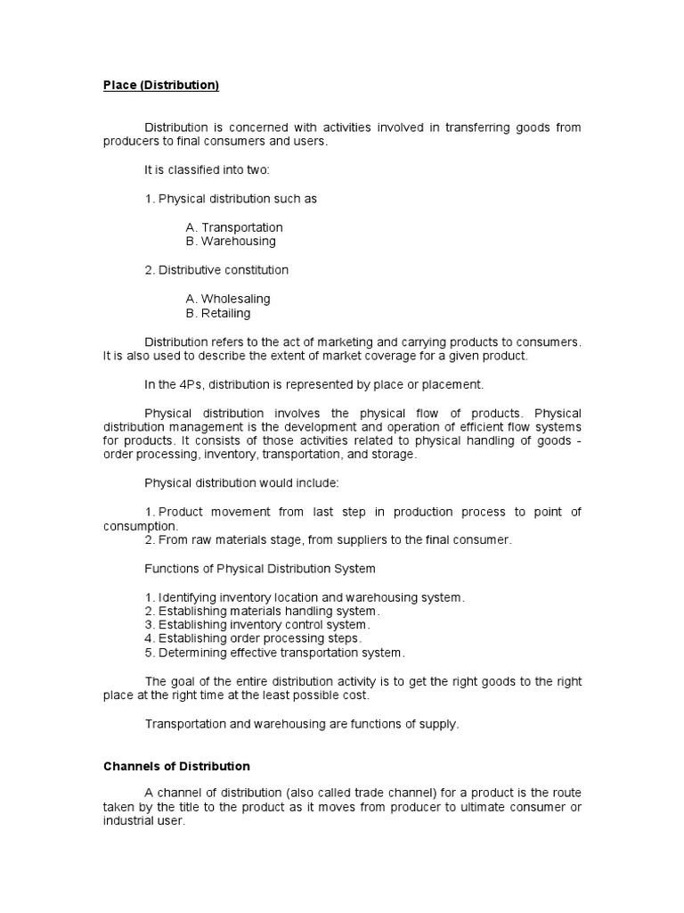 Place (Distribution) Strategy | PDF | Retail | Supermarket