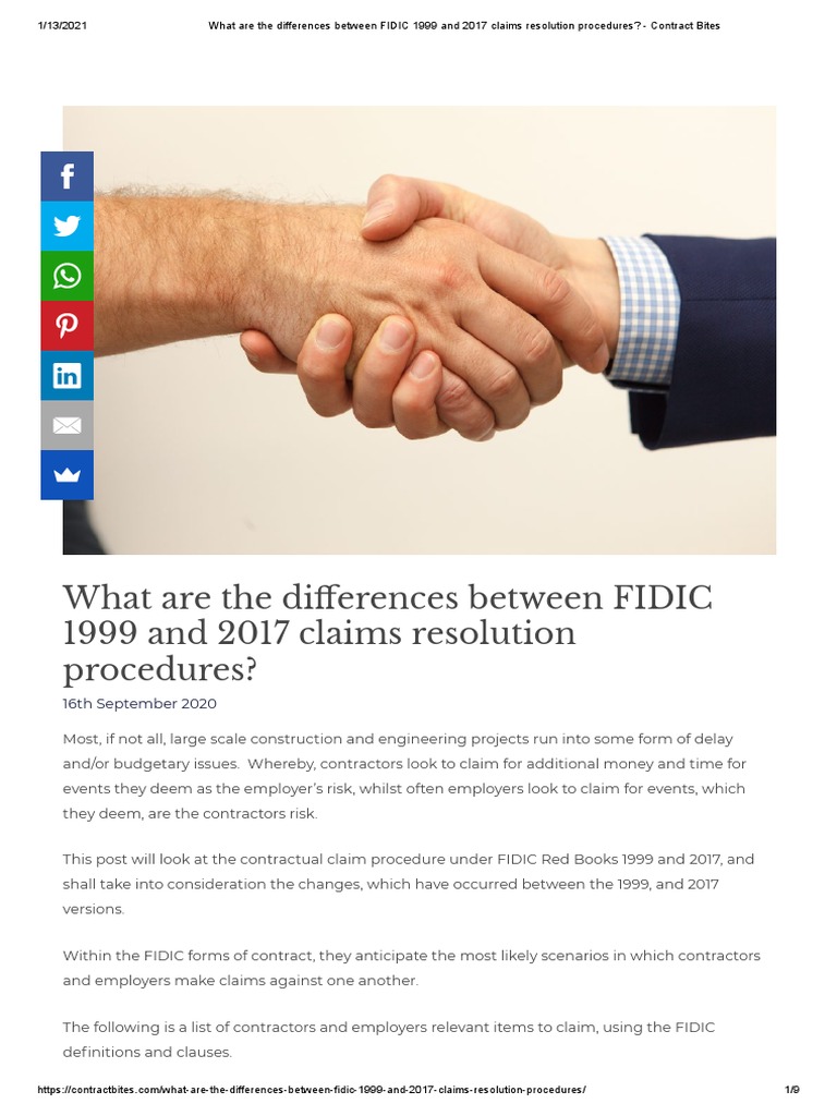 What Are The Differences Between FIDIC 1999 and 2017 Claims Resolution Procedures - Contract ...
