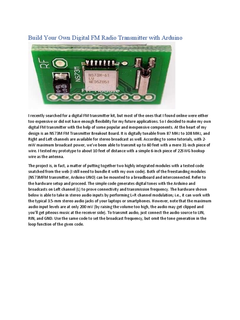 Build Your Own Digital FM Radio Transmitter With Arduino | PDF ...