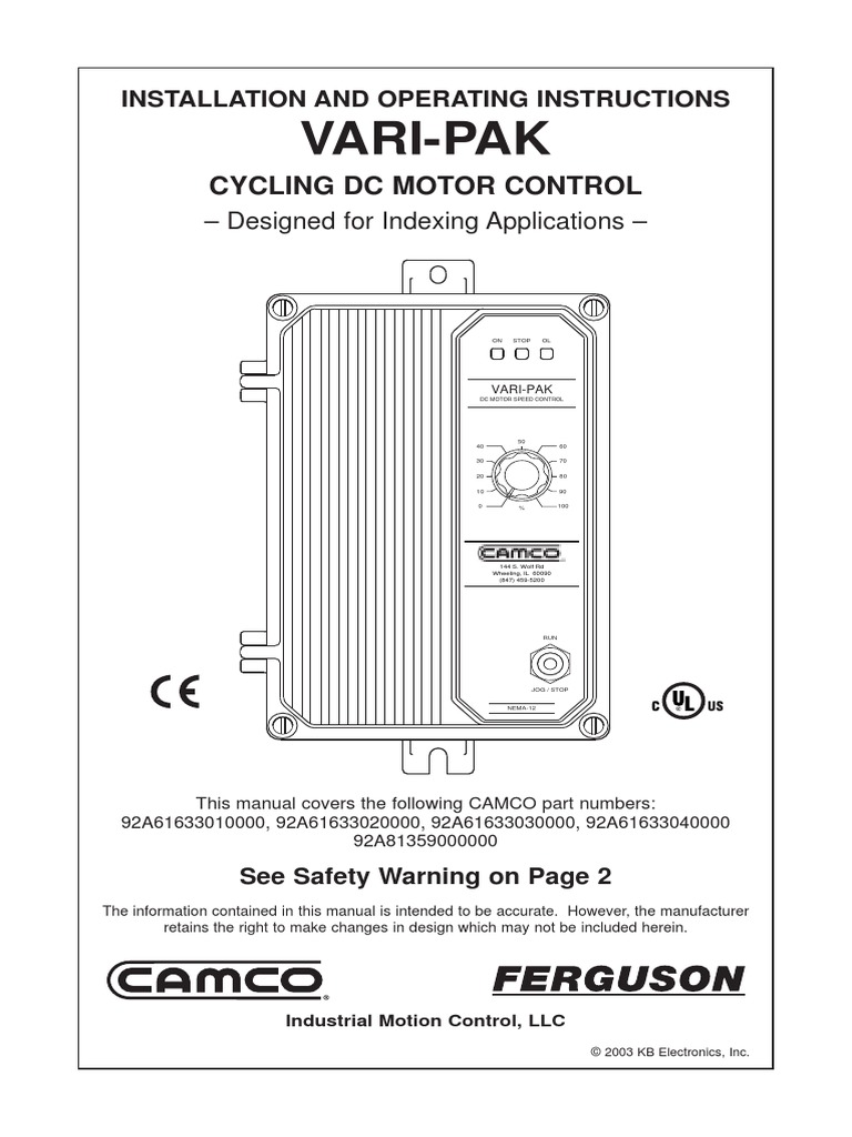 Vari-Pak: Cycling DC Motor Control | PDF | Alternating Current | Relay