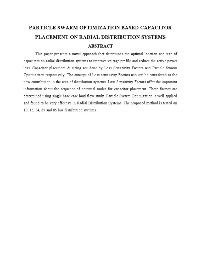 Particle Swarm Optimization Based Capacitor Placement On Radial
