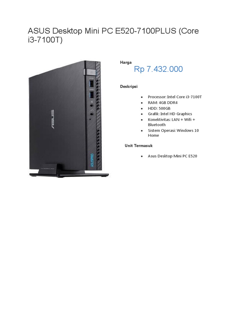 ASUS Desktop Mini PC E520 | PDF | Laptop | Personal Computers