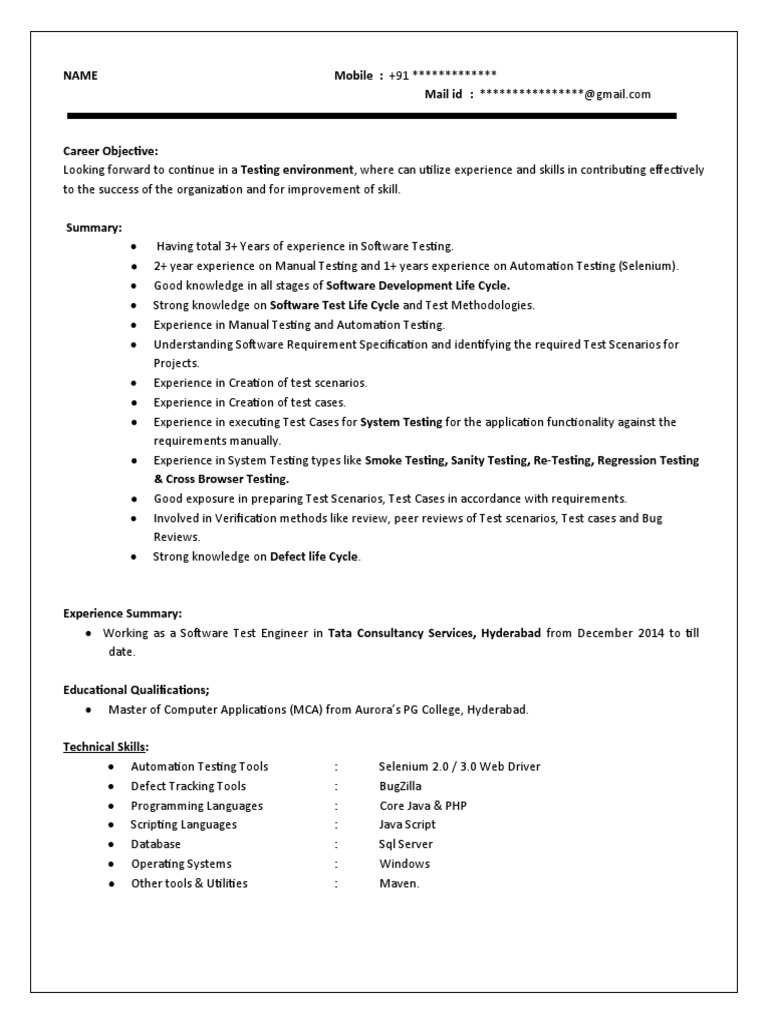 Testing Resume | PDF | Selenium (Software) | Software Testing