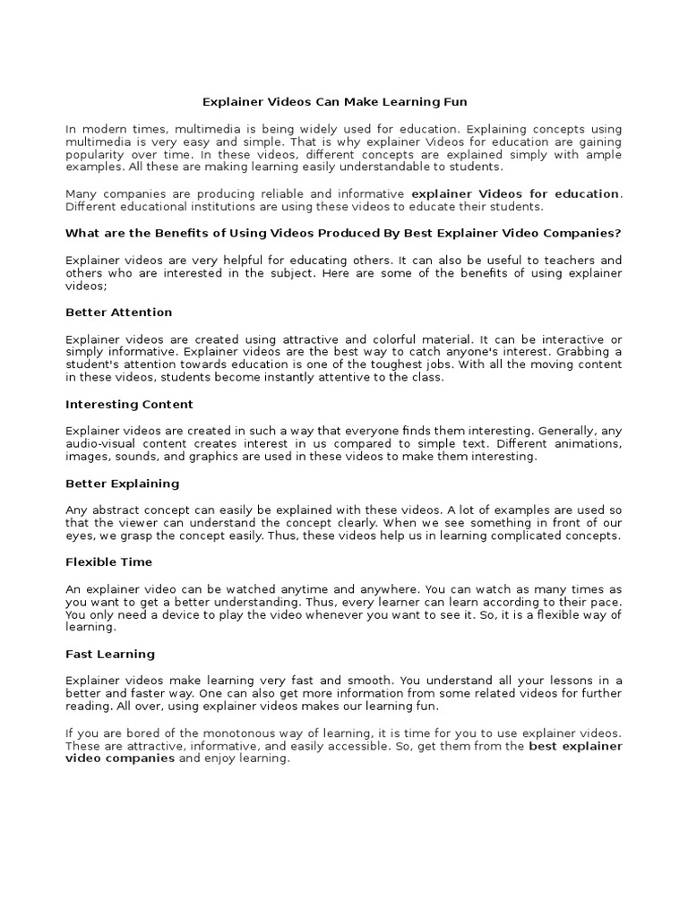 Explainer Videos Can Make Learning Fun | PDF | Career & Growth | Self ...