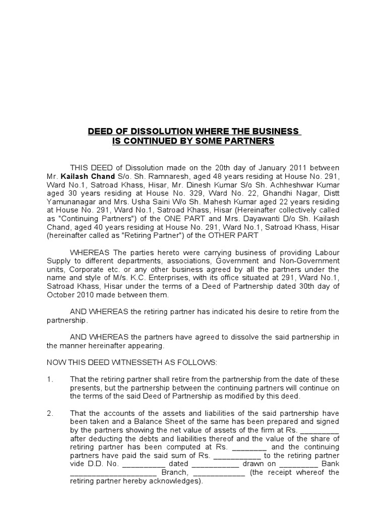 Retirment Deed | PDF | Partnership | Goodwill (Accounting)