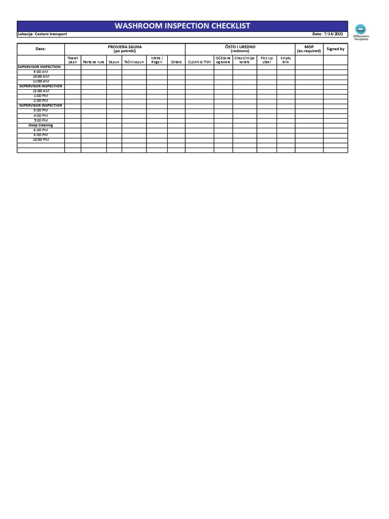 Washroom Inspection Checklist | PDF