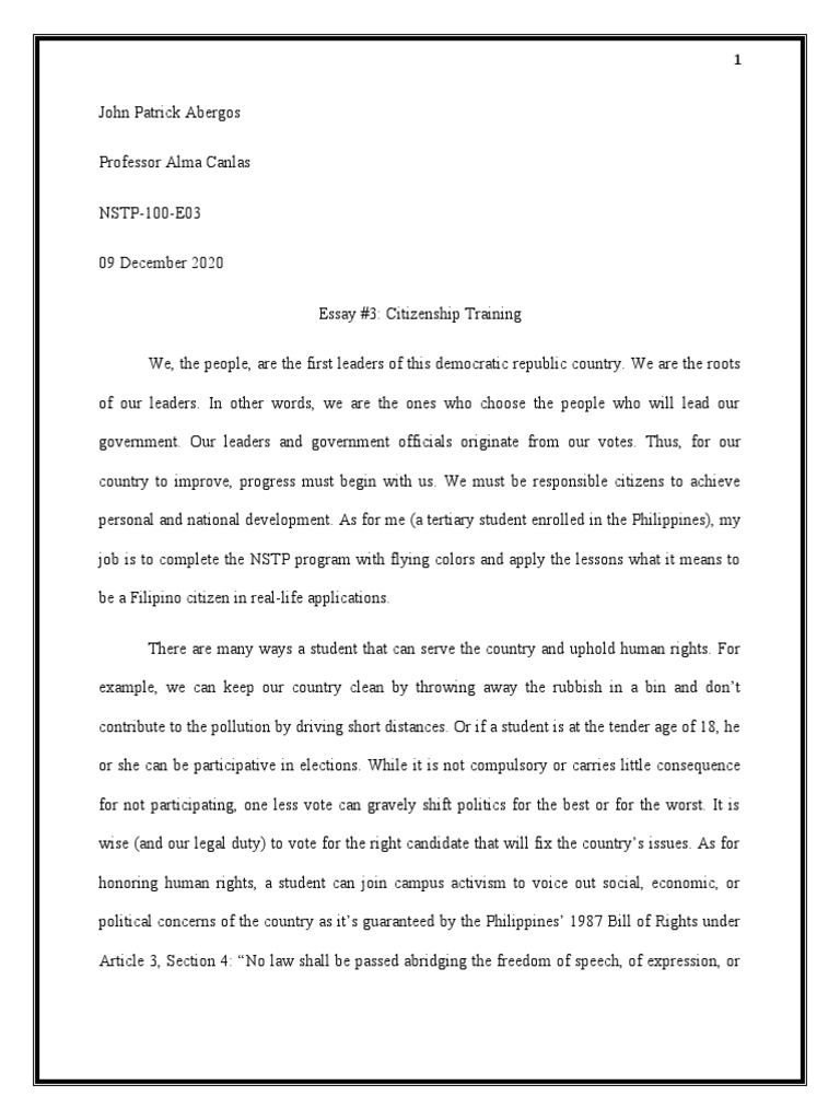 Essay #3 - Citizenship Training | PDF | Citizenship | Rights