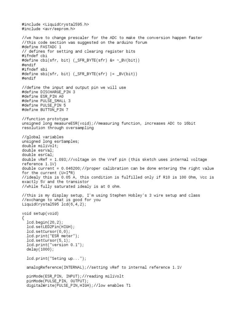 Arduino Esr Meter - Pde | PDF | Analog To Digital Converter | Calibration