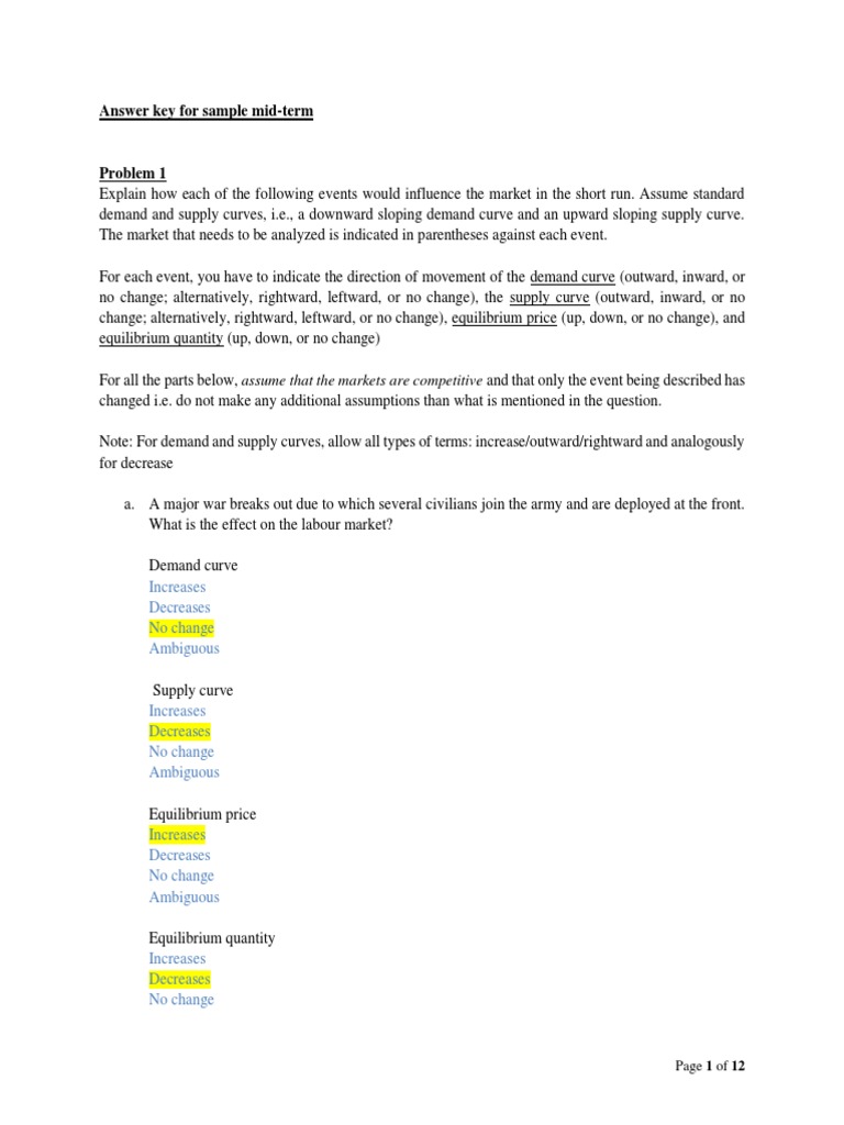 MGEC Sample Midterm Answer Key | PDF | Tax Incidence | Demand