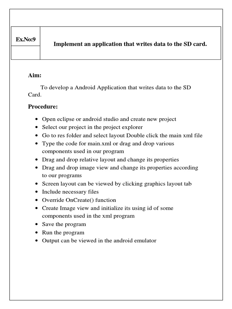 Ex - No:9 Implement An Application That Writes Data To The SD Card ...