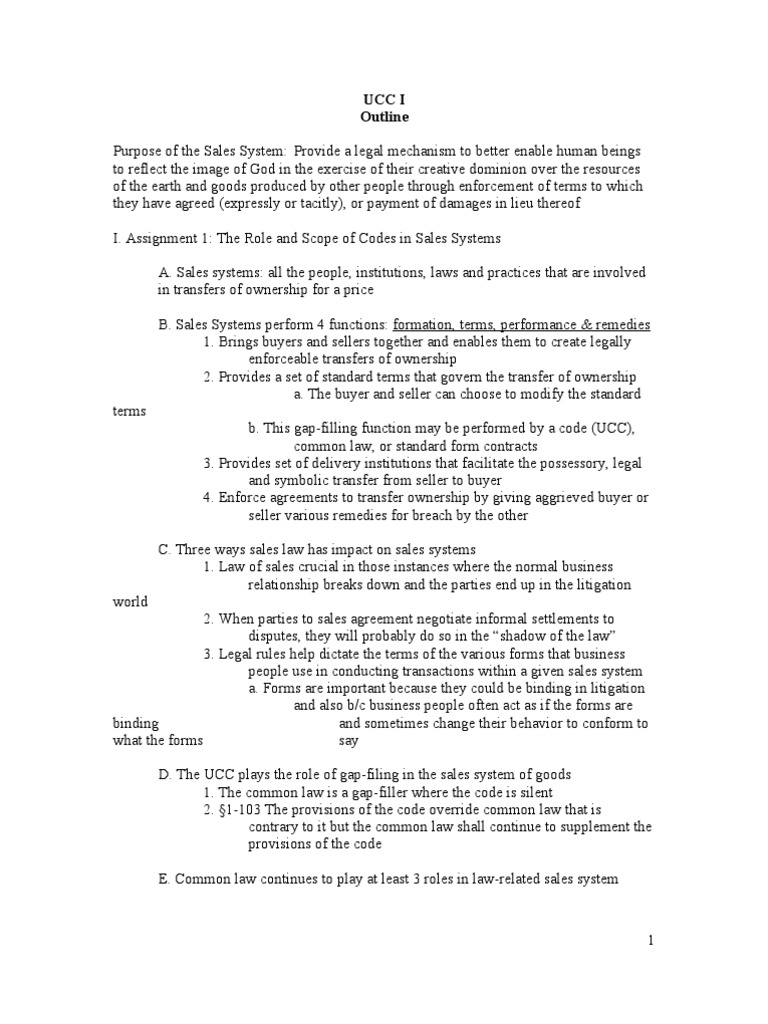 UCC I Outline | PDF | Uniform Commercial Code | Lease