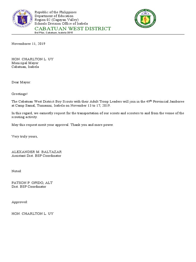 Request for Transportation to Jamboree | PDF | Sports & Recreation