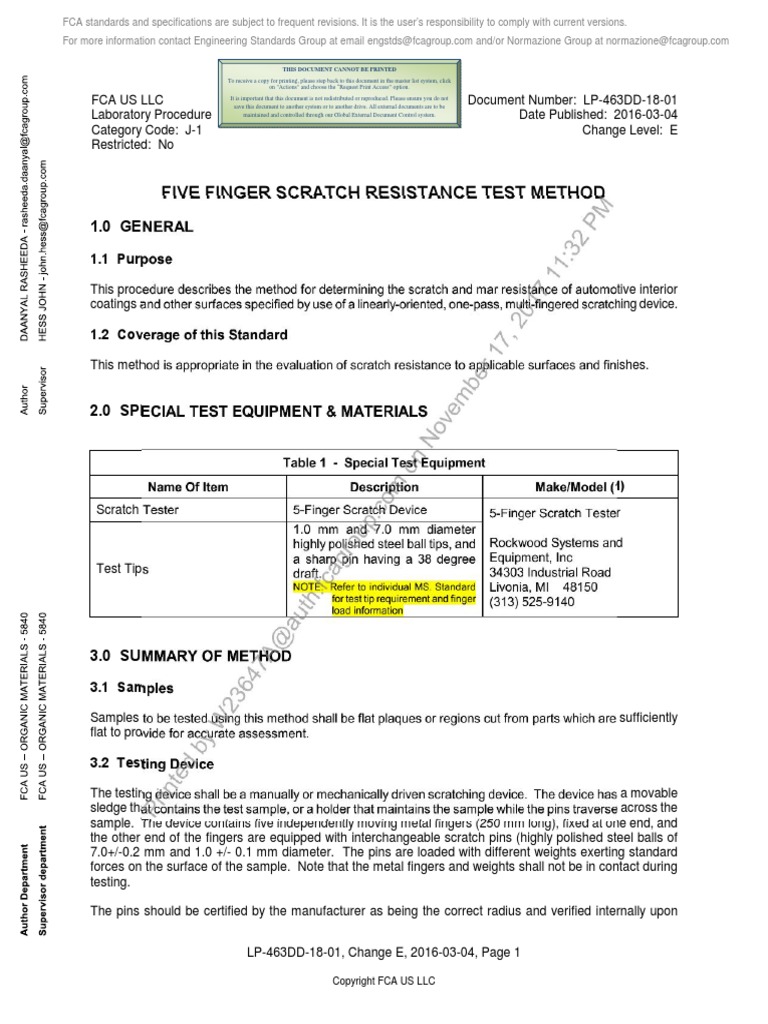 Five Finger Scratch Resistance Test Method: 1.0 General | PDF ...