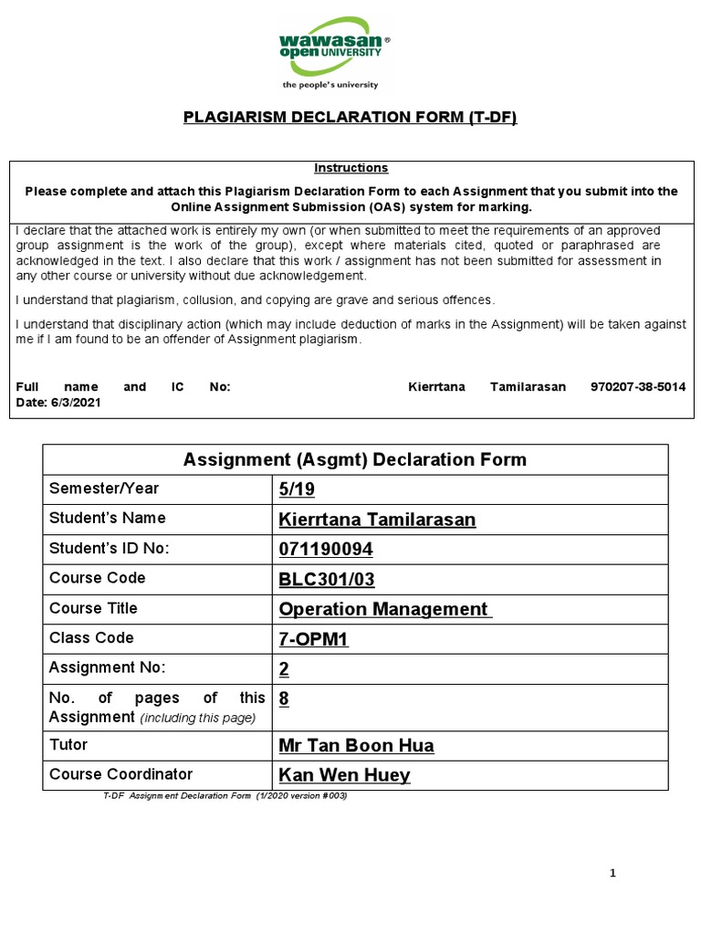 Plagiarism Declaration & Logistics Overview | PDF | Logistics | Delivery (Commerce)
