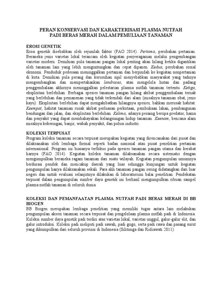 Peran Konservasi Dan Karakterisasi Plasma Nutfah | PDF