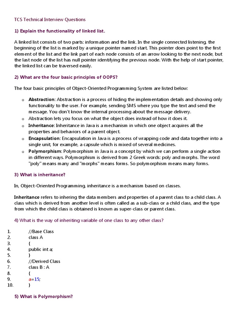 TCS Technical Interview Insights | PDF | Pointer (Computer Programming) | Class (Computer ...