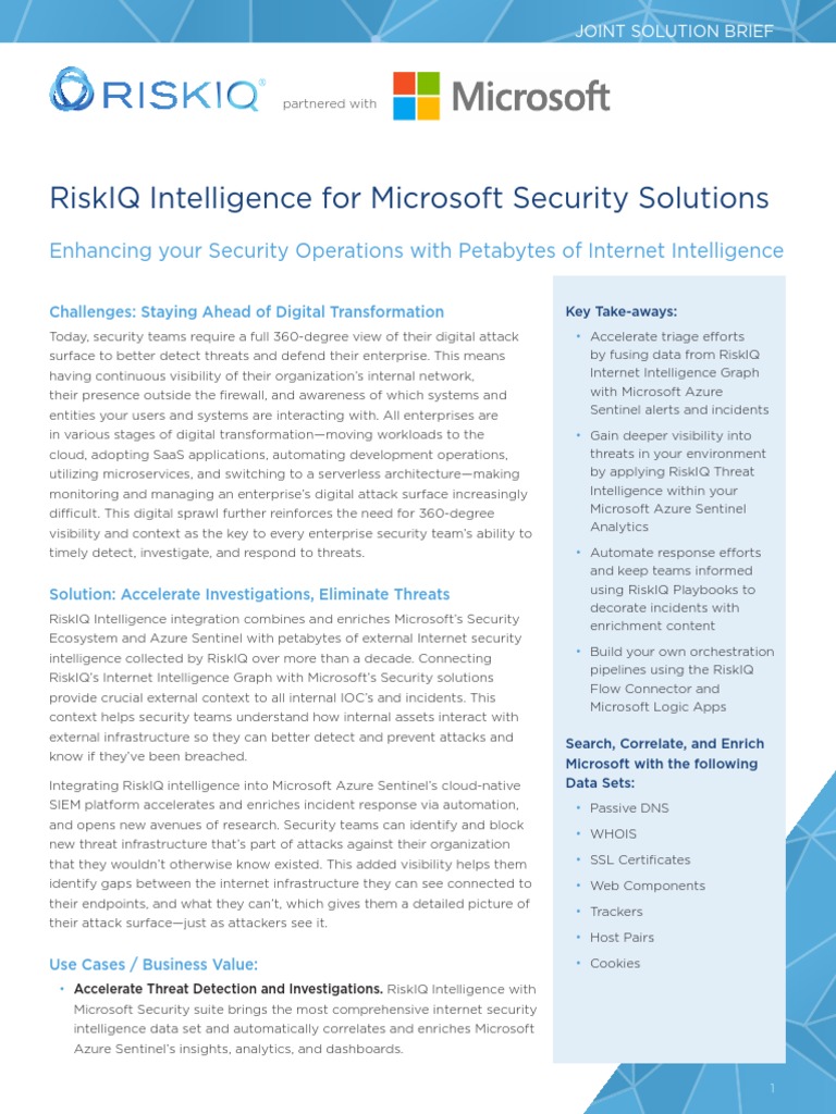 RiskIQ Intelligence For Microsoft Security Solutions | PDF