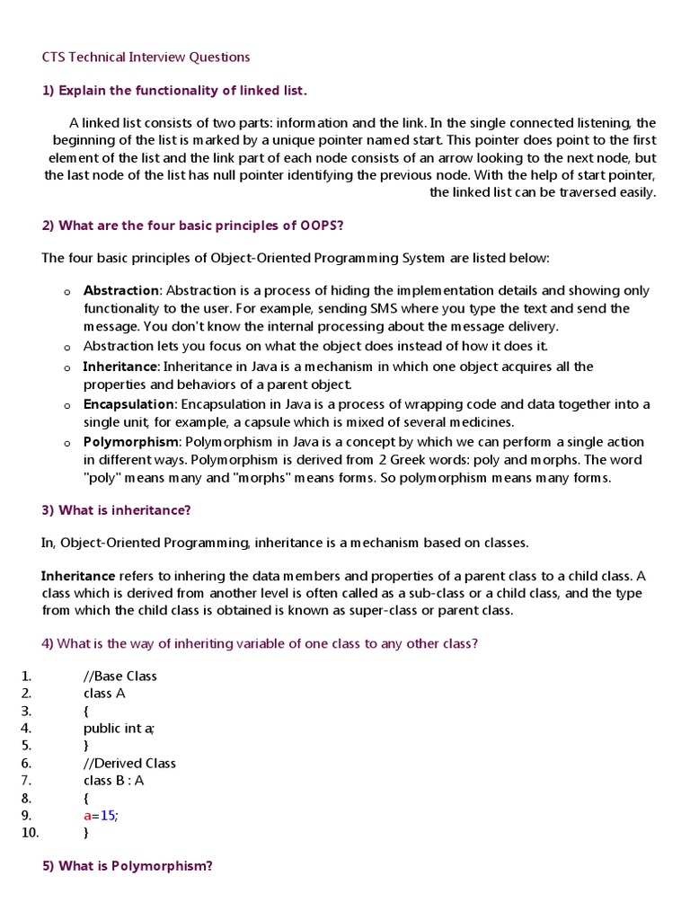 1) Explain The Functionality of Linked List.: CTS Technical Interview Questions | PDF | Pointer ...