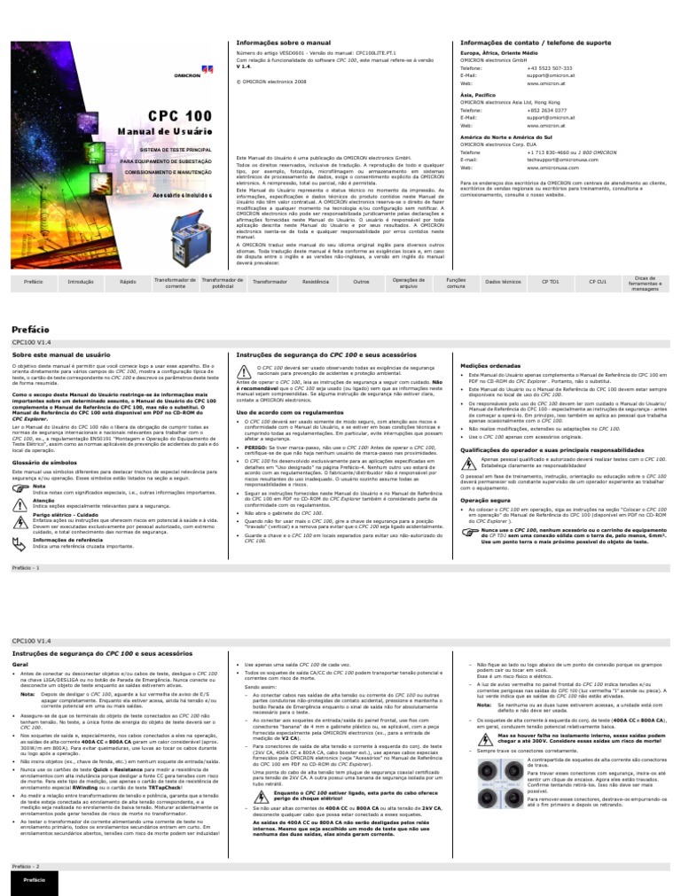 CPC 100 User Manual | PDF | Transformador | Entrada/Saída