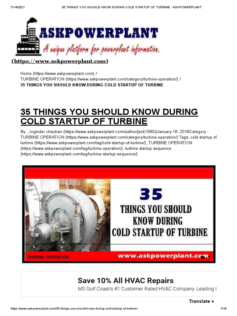 35 Things You Should Know During Cold Startup of Turbine ...
