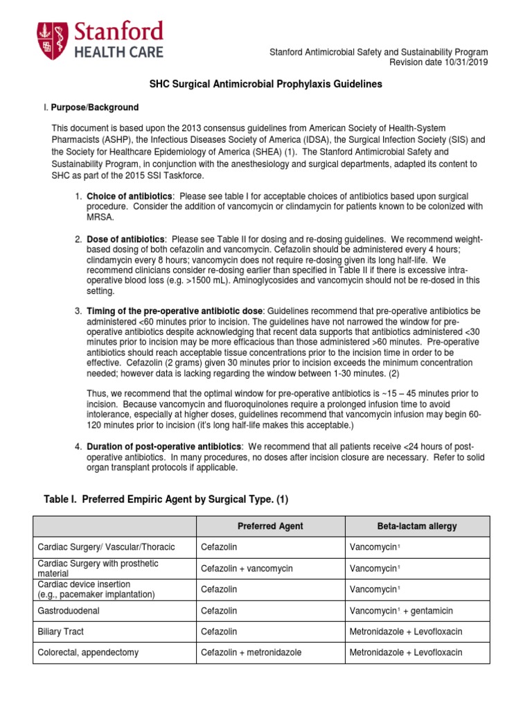 Stanford Surgical Antimicrobial Prophylaxis Guidelines: Recommendations ... Stanford Surgical Antimicrobial Prophylaxis Guidelines: Recommendations ...