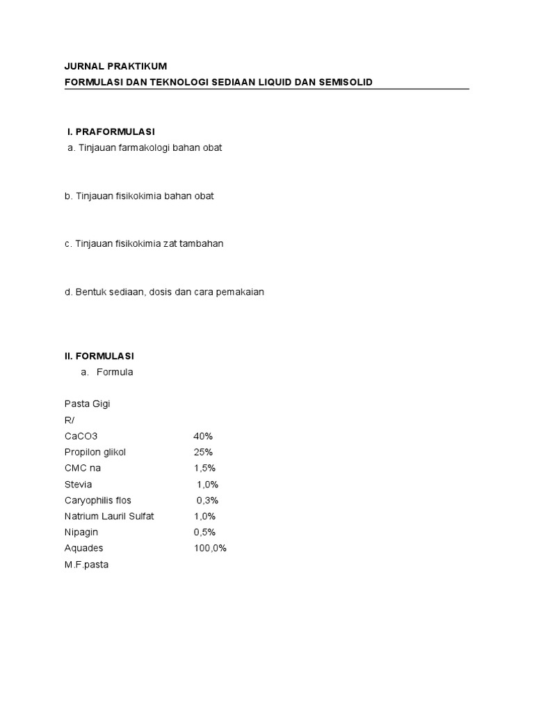Jurnal Praktikum Formulasi Dan Teknologi Sediaan Liquid Dan Semisolid | PDF