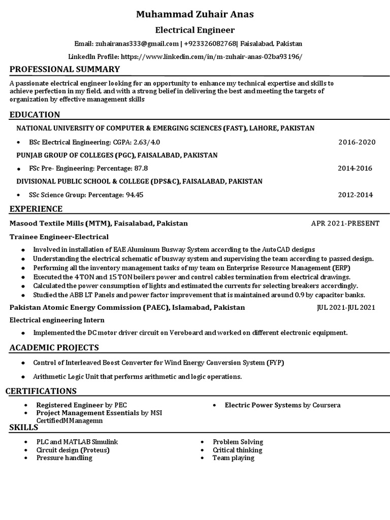Zuhair Electrical Engineer | PDF | Pakistan | Power (Physics)