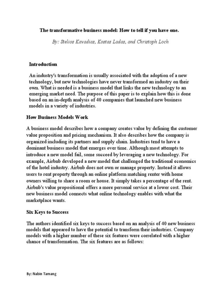 Keys to Transformative Business Models | PDF | Business Model | Big Data