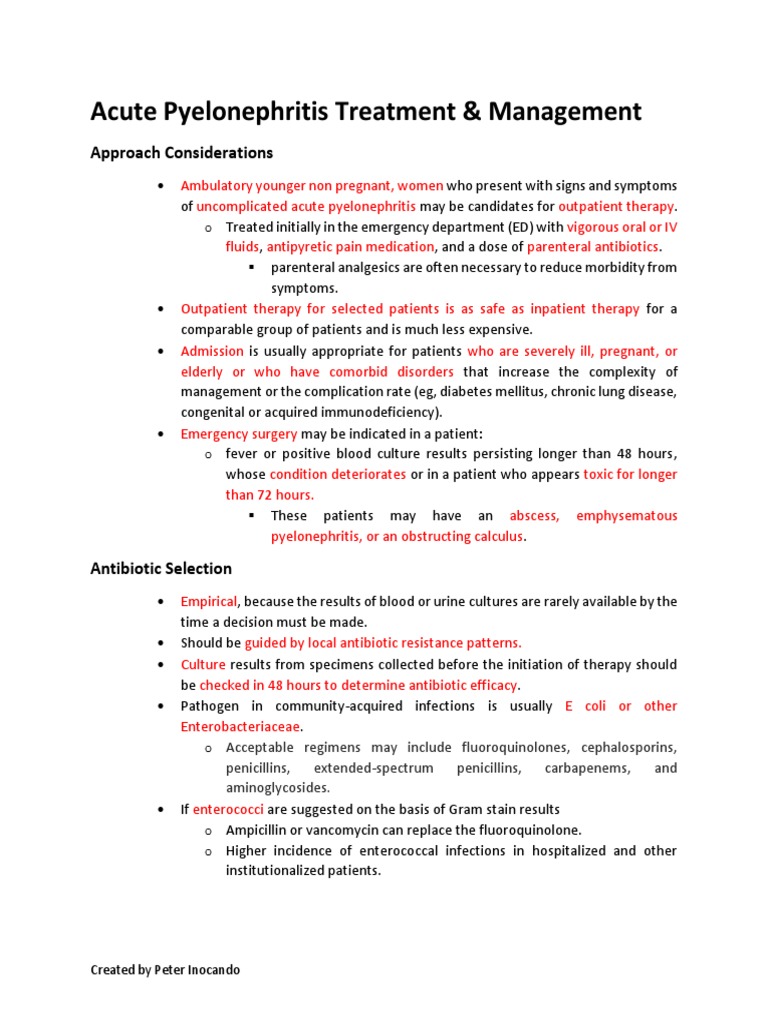 Acute Pyelonephritis Treatment & Management: Approach Considerations ...