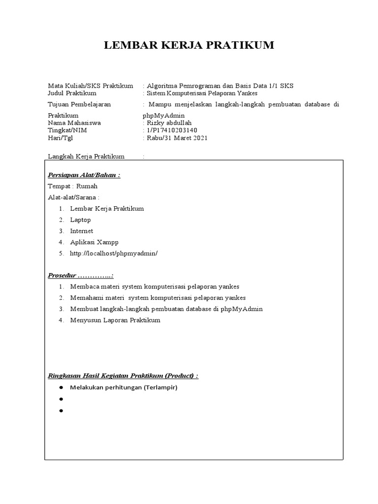Rizky Abdullah - P17410203140 - 1C - TM 10 - LEMBAR KERJA PRAKTIKUM | PDF | Komputer