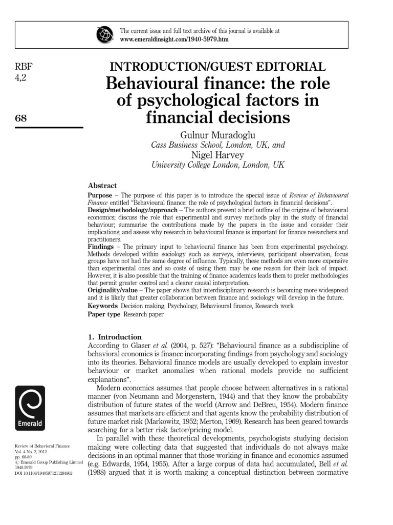 Behavioural Finance The Role of Psychological Factors in Financial ...