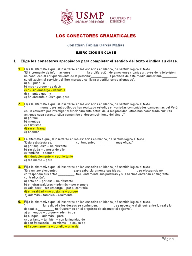 Ejercicios de conectores gramaticales | PDF | Idiomas | Science