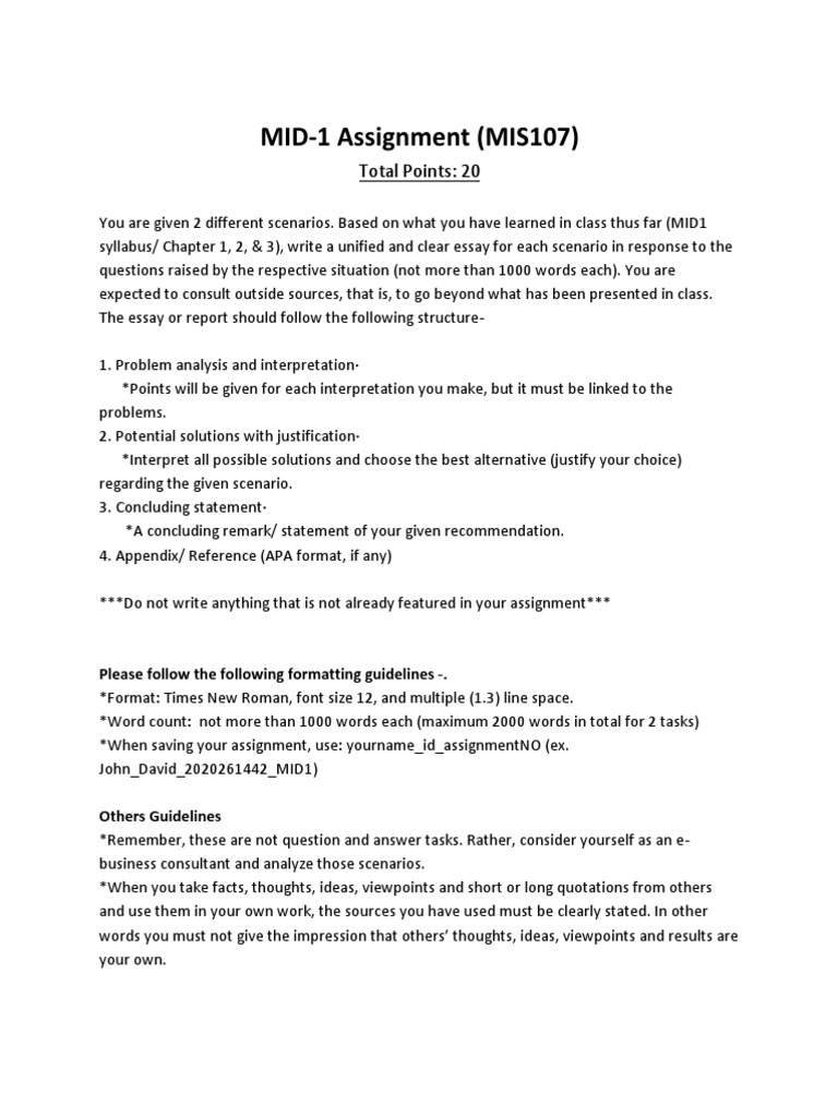 MIS107 MID-1 Assignment Guidelines | PDF | Communication | Business