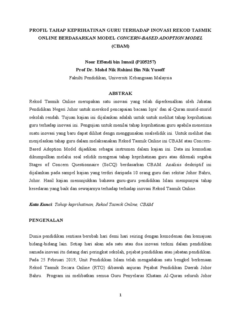 Profil Tahap Keprihatinan Guru Terhadap Inovasi Rekod Tasmik Online ...