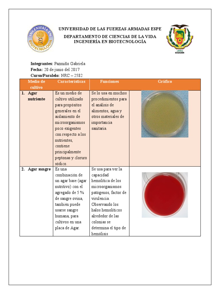 Tipos de Medios de Cultivo | PDF | Microbiología | Biología