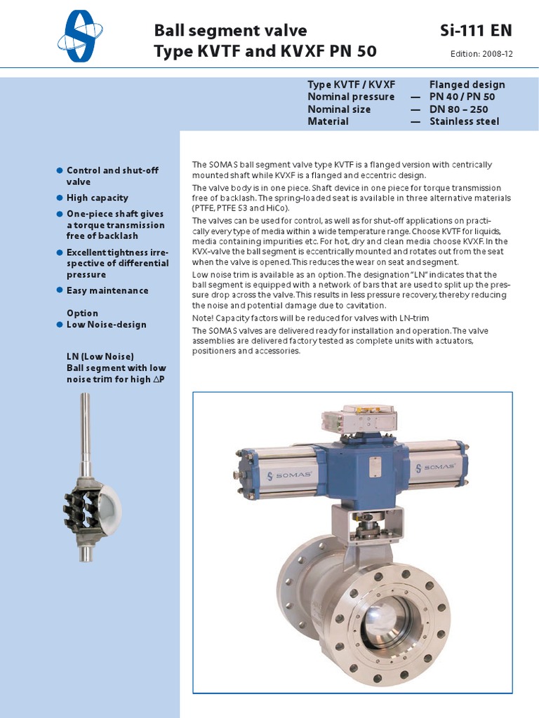 Ball Segment Valve Si-111 EN Type KVTF and KVXF PN 50 | PDF | Valve ...