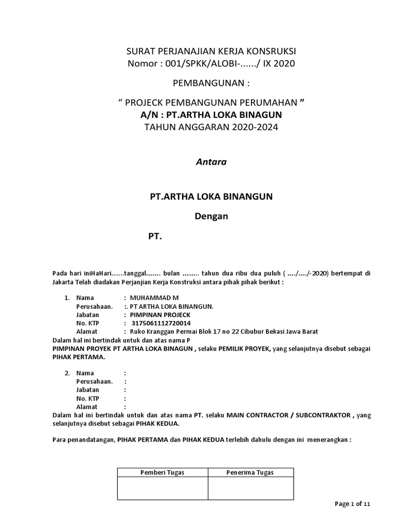 Contoh Draft Kontrak Mou PT BS | PDF