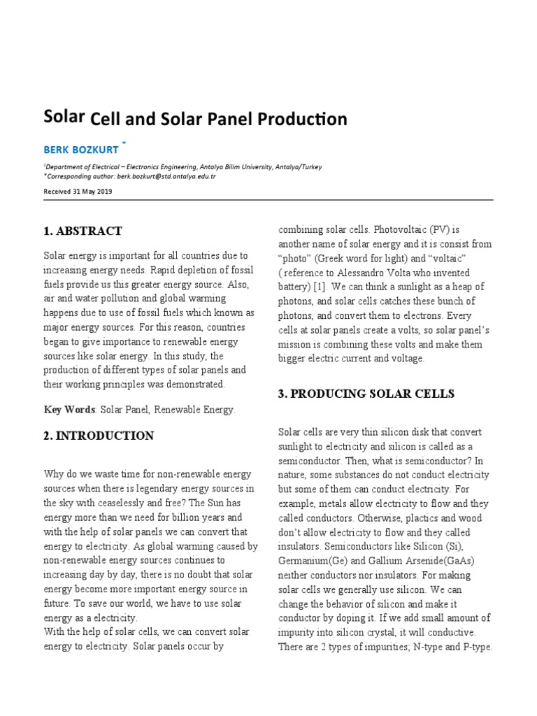 Solar Cell and Solar Panel Production: 1. Abstract | PDF | Solar Cell ...