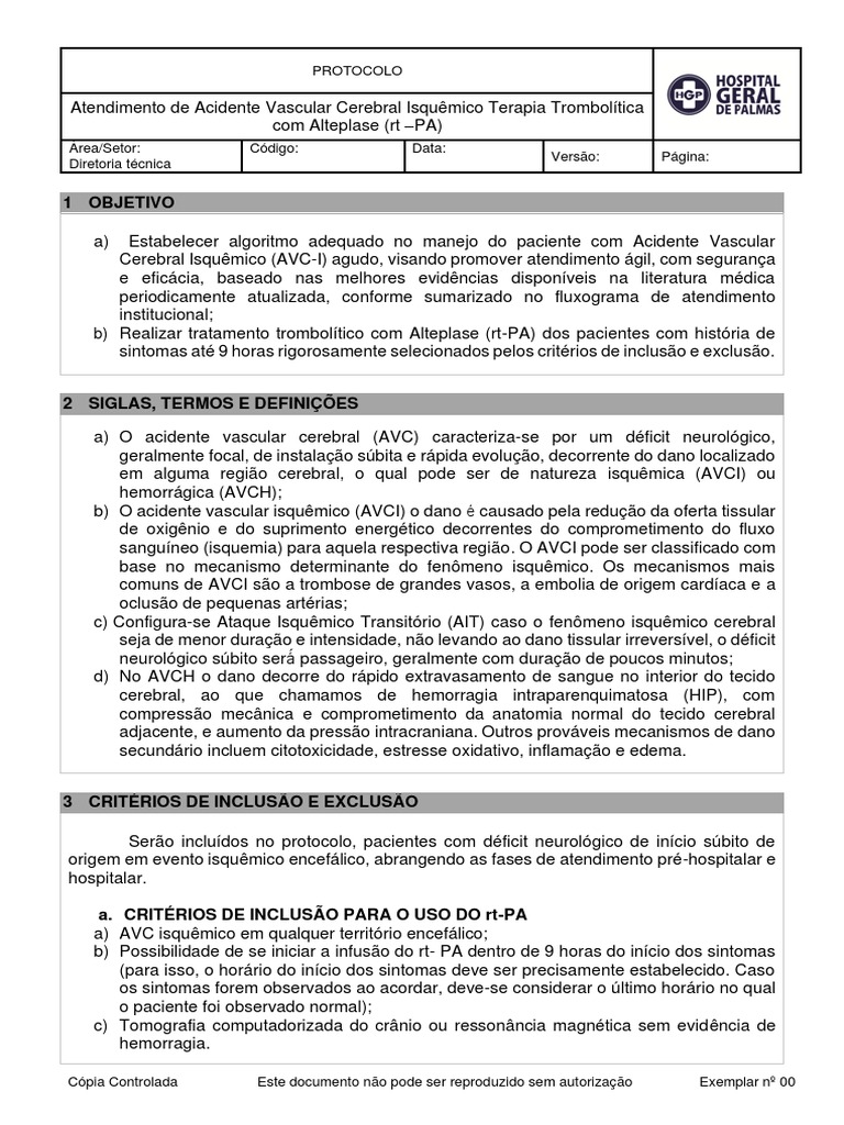 PROTOCOLO AVC - Doc. Final | PDF | AVC | Hipertensão