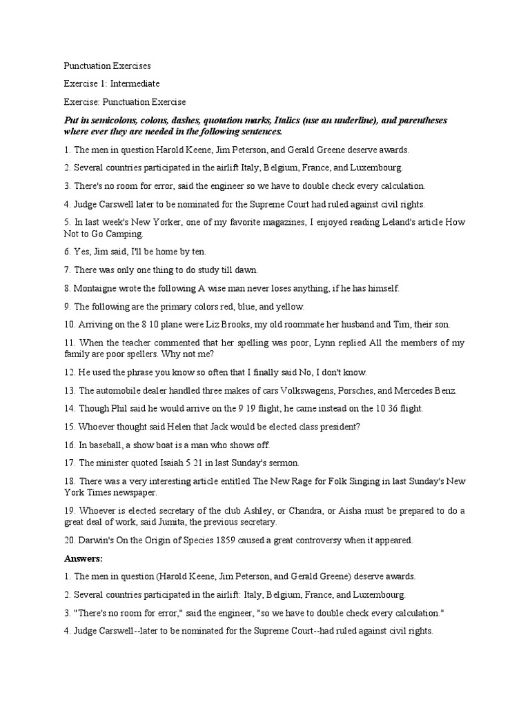Punctuation Exercises | PDF | Punctuation