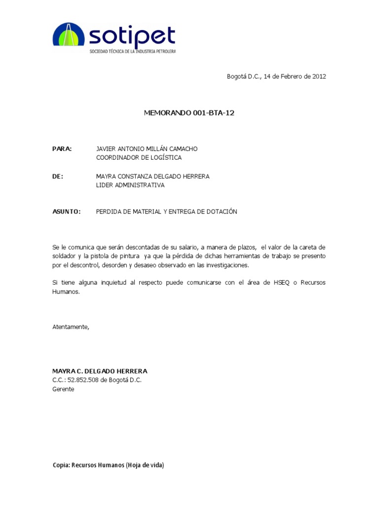 Memorando 001 Bta 12 | PDF