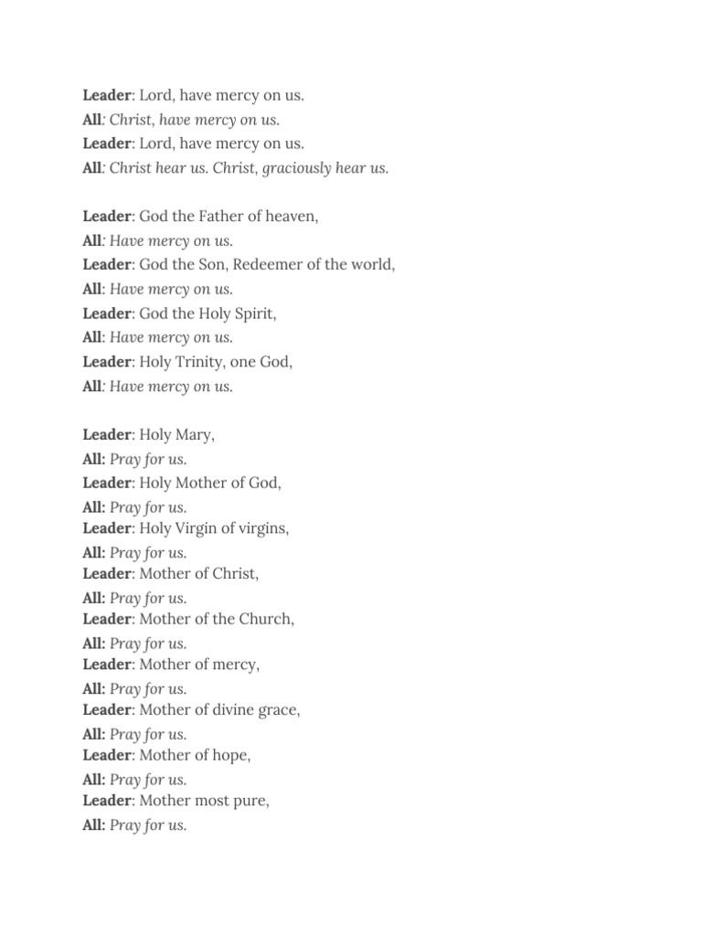Rosary - Litany | PDF | Mercy | Prayer
