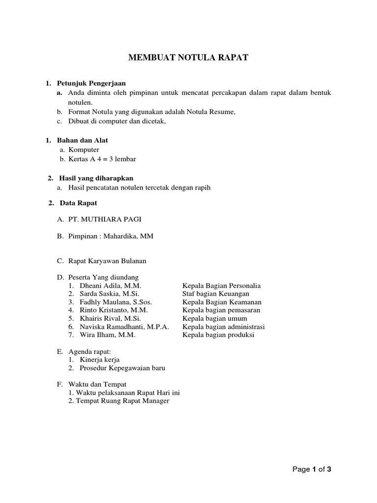 Notula Resume Rapat Karyawan Bulanan | PDF | Karier & Perkembangan