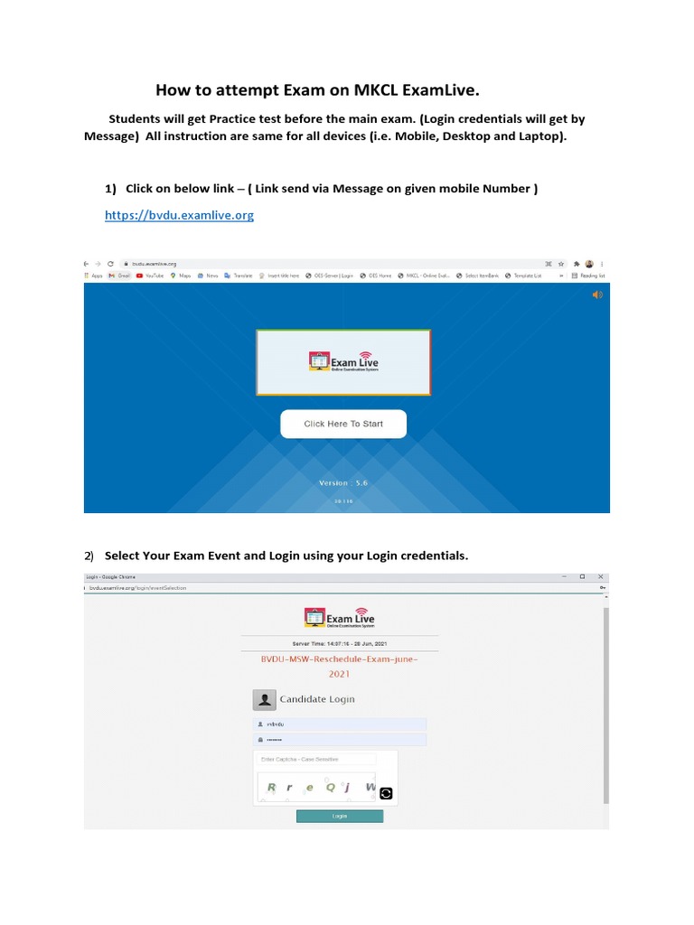 MKCL ExamLive: Step-by-Step Guide | PDF | Career & Growth | Computers
