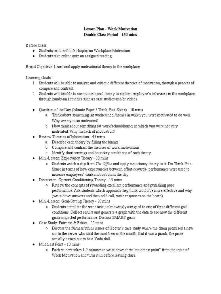Work Motivation Lesson Plan | PDF | Motivation | Motivational