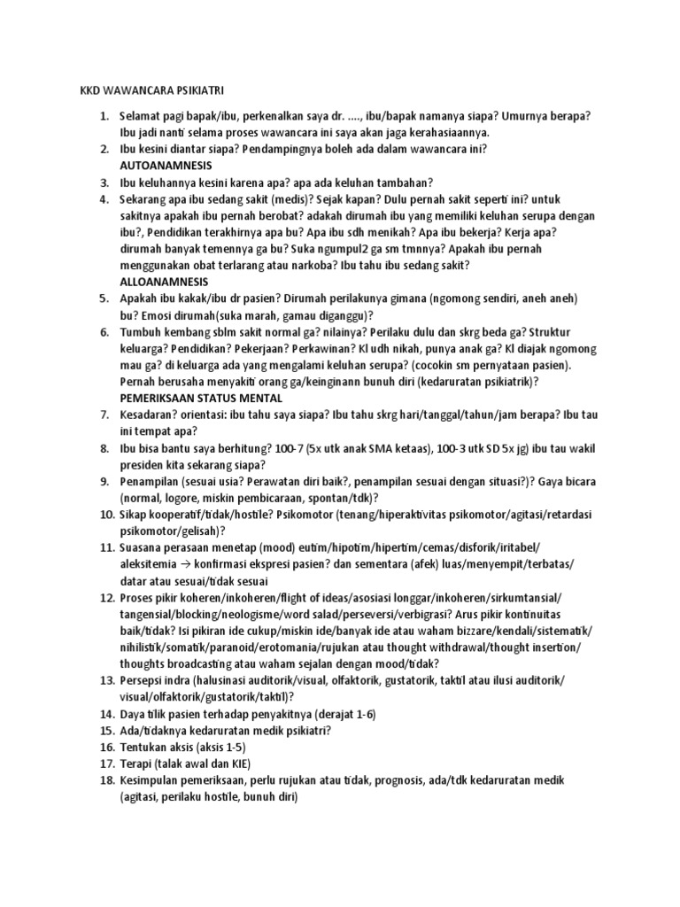 KKD Wawancara Psikiatri | PDF | Pengembangan Diri