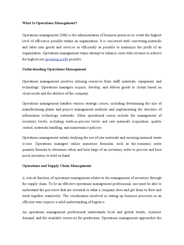 Supply Chain Operations Management | PDF | Operations Management | Six ...